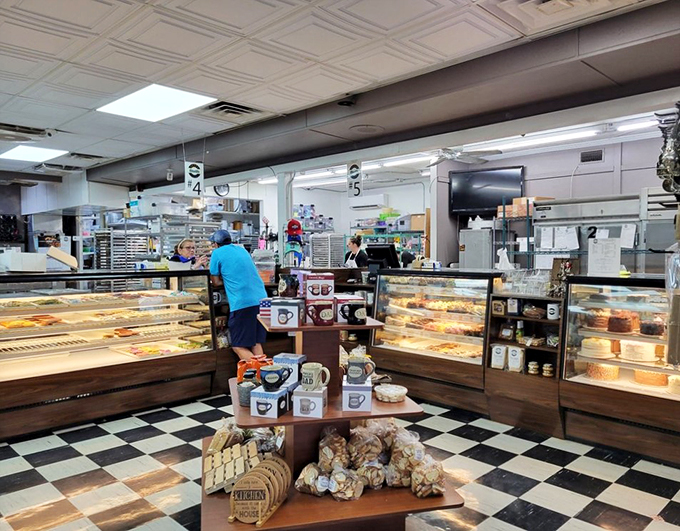 Behind the scenes of deliciousness. This bakery view is like peeking into Santa's workshop &ndash; if Santa traded toys for pastries and cookies.