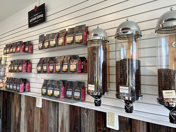 Coffee beans galore! It's like Willy Wonka's factory, but for grown-ups who prefer their golden tickets in liquid form.