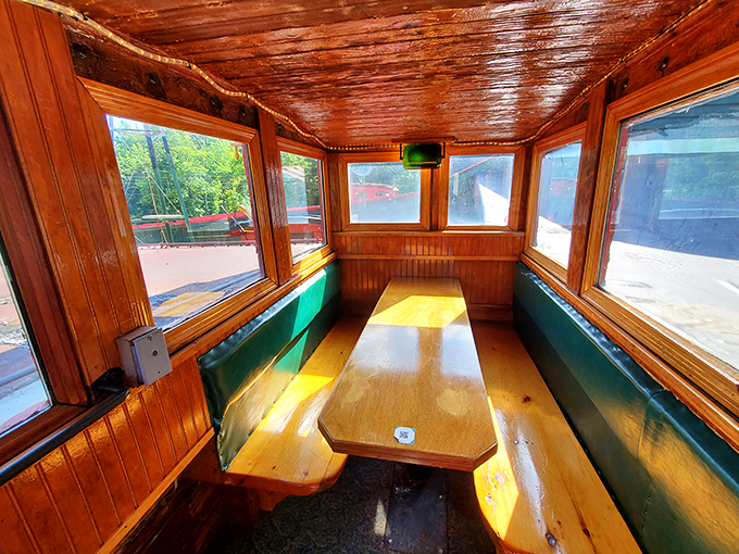 This booth isn't just a seat; it's a time machine to a bygone era of train travel. First stop: Flavortown!