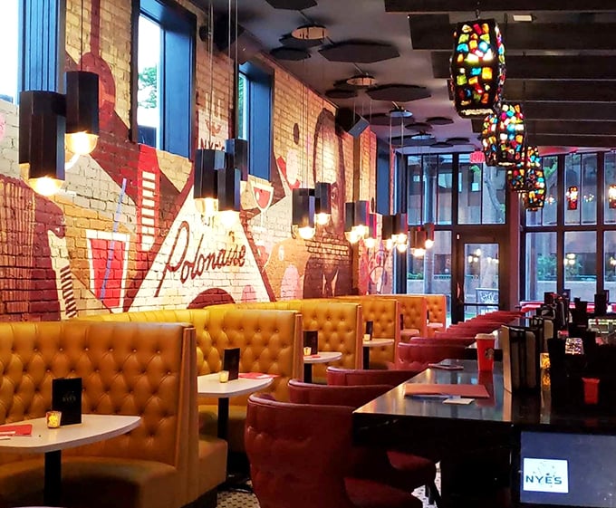 Slide into a slice of history! These booths have probably heard more secrets than a confessional, and they're just as comfortable.