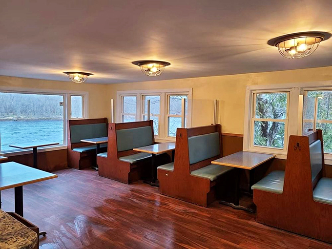 Booths with a view! These cozy nooks are perfect for plotting your next seafood conquest or planning a lobster heist.