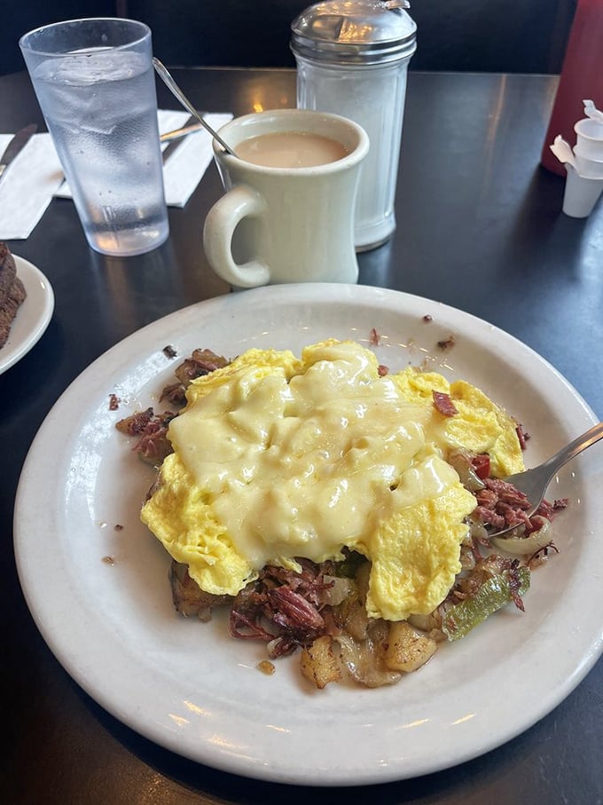 Corned beef hash with scrambled eggs: A breakfast so good, it'll make you want to quit your job and become a professional bruncher.