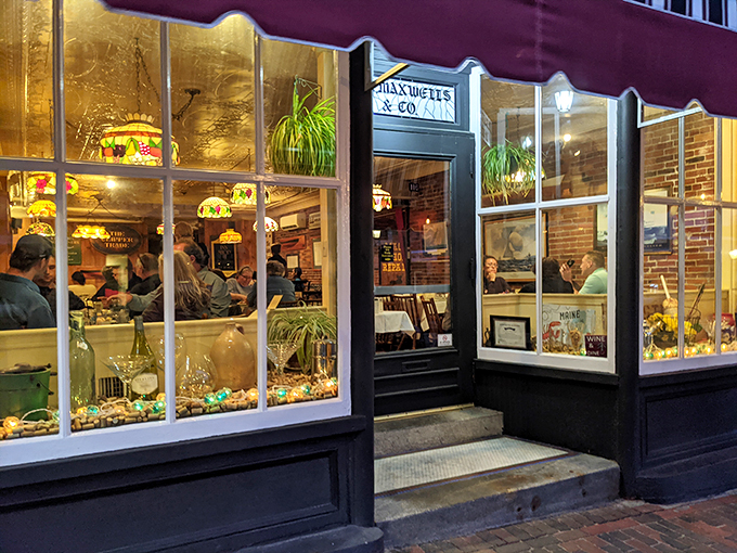 Night or day, the siren song of seafood calls! J.R. Maxwell & Co.'s inviting entrance is like a portal to a world where calories don't count and seafood reigns supreme.