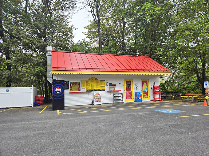 The exterior view shows off that classic roadside stand architecture that's been feeding hungry travelers for generations, updated but still maintaining its nostalgic charm and appeal.