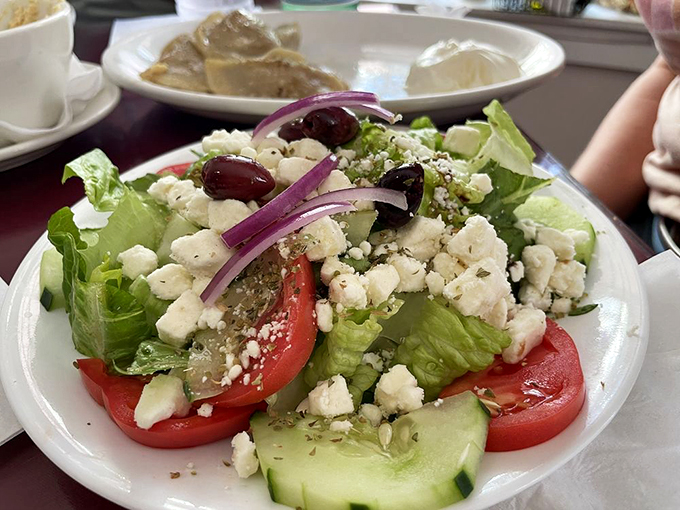 A Greek salad that's a real Odyssey of flavors. Fresh, vibrant, and ready to transport you to the sunny shores of the Aegean. Photo credit: Reid S.