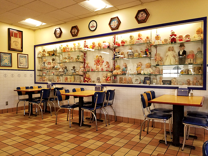 Kewpie dolls galore! It's like Toy Story meets diner chic. These little guardians of gastronomy have seen more meals than a food critic on a binge.