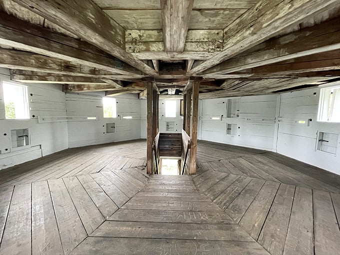 Fifty shades of wood! The fort's interior is a carpenter's dream and a splinter-phobe's nightmare.