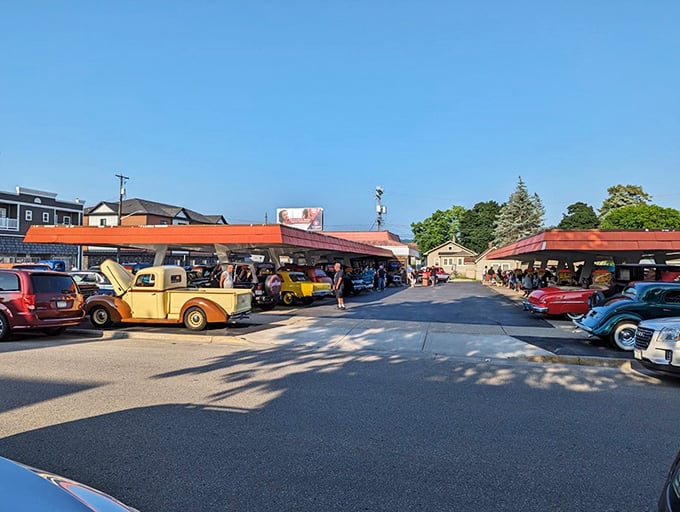 Classic cars and classic eats &ndash; name a more iconic duo. Rudy's parking lot on a busy night is like a scene from "Back to the Future," minus the DeLorean.