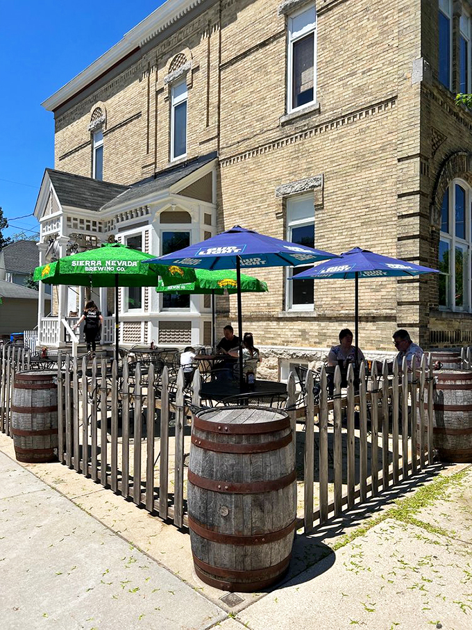 Outdoor seating that's better than your own backyard. Unless your backyard has barrel tables and craft beer on tap.
