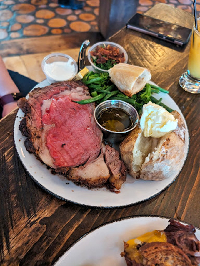 A prime rib so perfectly cooked, it deserves its own slow-motion entrance music. It's not just a meal, it's a carnivorous experience!