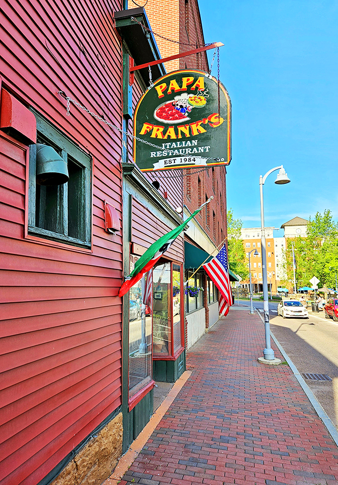 Papa Frank's: Where the streets of Winooski meet the flavors of Naples. That sign is basically a "You are here" for food paradise.