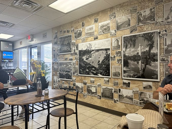 A wall of memories seasoned with a dash of nostalgia. The Cracked Pepper's decor is like a time machine, transporting you to Tampa's flavorful past. Photo credit: Autumn Y