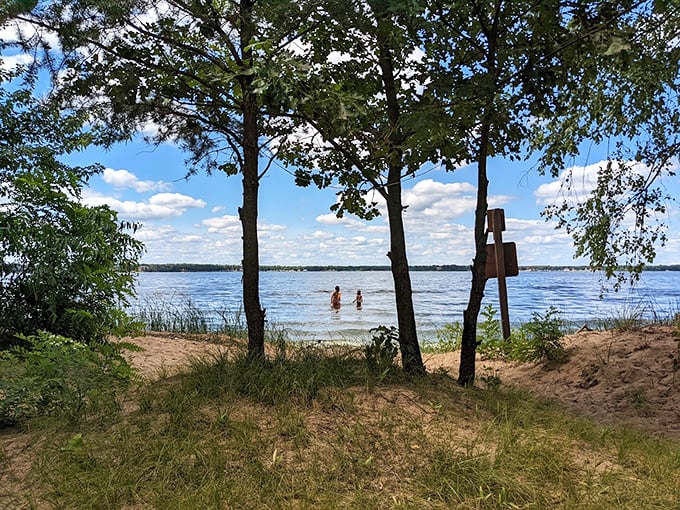Peaceful waters mirror cloud-dotted skies, creating a double dose of Wisconsin serenity.