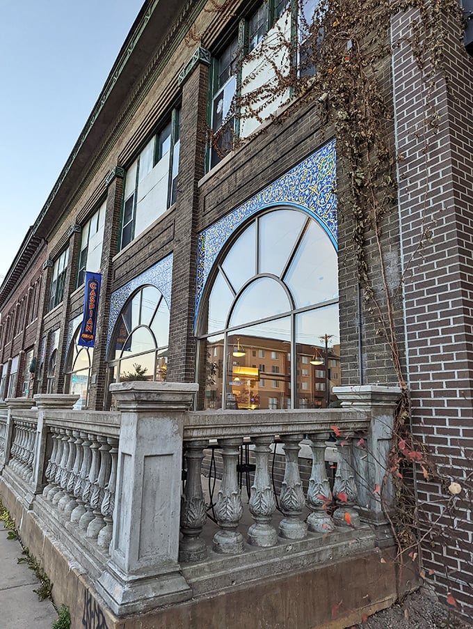 Blue tiles, golden flavors! Caspian Bistro's exterior hints at the treasure trove of Persian cuisine waiting inside. 