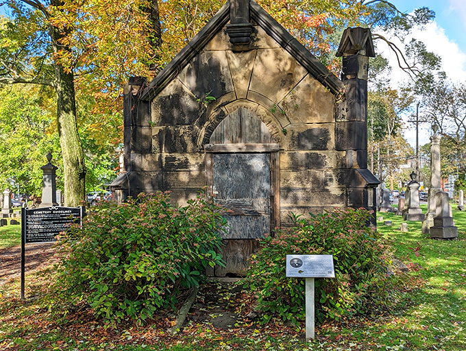 This weathered stone chapel looks like it's straight out of a Tim Burton film. Who knew the afterlife could be so stylish?
