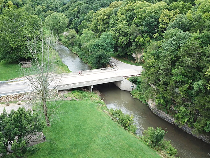 "Bird's eye bliss." This aerial view showcases the park's natural beauty, making you wonder if eagles ever pause mid-flight to appreciate the scenery.