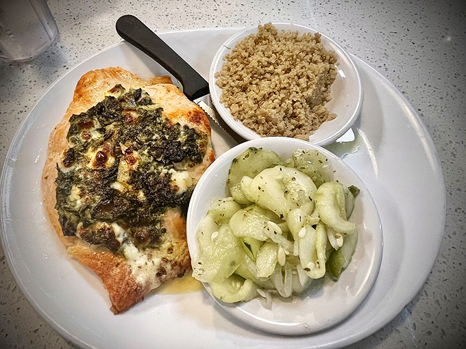 Greek tragedy? More like Greek triumph! This Athenian salmon plate is a Mediterranean vacation for your taste buds.