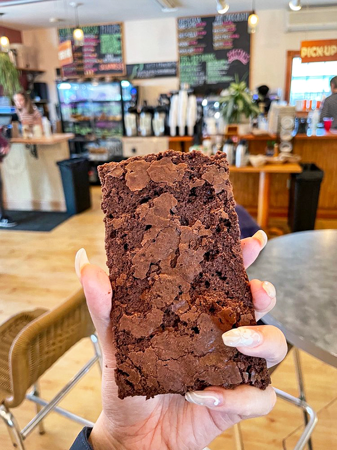 Chocolate nirvana in rectangular form. This brownie looks dense enough to have its own gravitational pull!