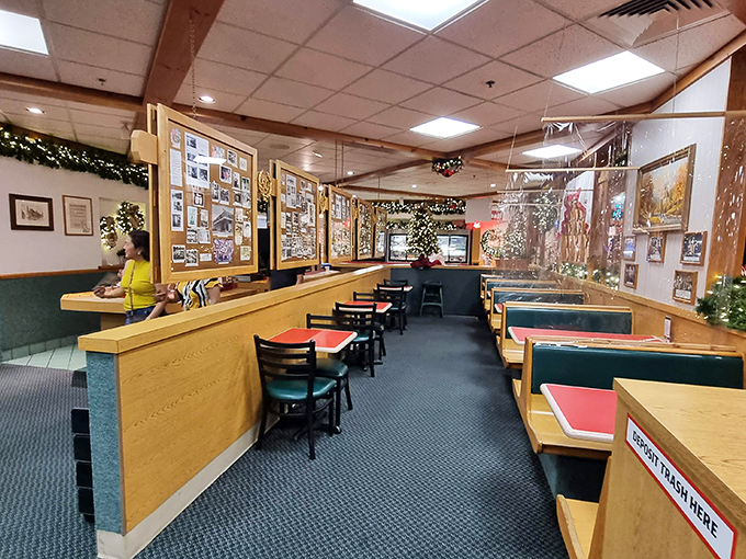 Santa's break room or cozy diner? Either way, it's the perfect spot to refuel during your Christmas shopping marathon.