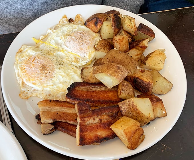 Pork belly and potatoes and eggs, oh my! This plate is the Wizard of Oz of breakfasts &ndash; a journey you'll want to take again and again.