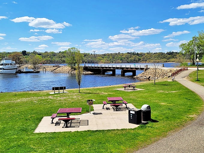 Riverside relaxation station: Where "doing nothing" becomes an art form. It's the perfect spot to practice your best loafing techniques.