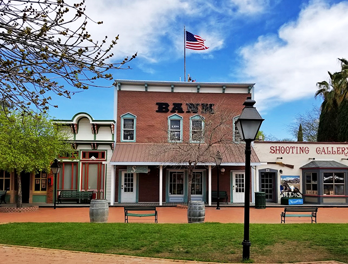 The old bank building and shooting gallery stand as testament to the Wild West's colorful history.