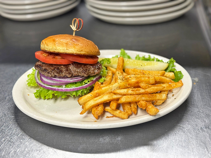 Where's the beef? Right here, partner! This bison burger is the John Wayne of sandwiches &ndash; rugged, bold, and 100% American. Photo credit: Beeline Cafe