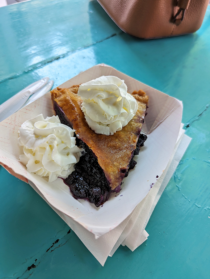 Blueberry pie that'll make you forget all about your diet. A slice of Maine heaven, topped with cloud-like whipped cream.