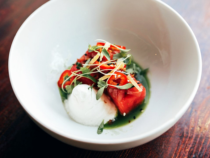 Fresh tuna meets watermelon in a dance of colors and textures, proving opposites really do attract.