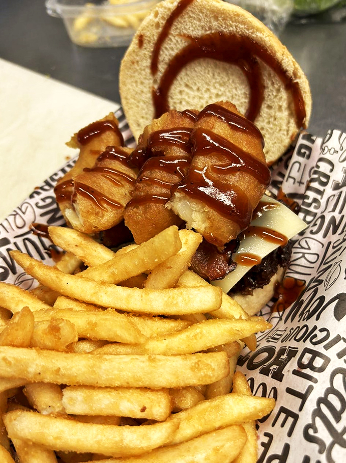 The classic combo gets the Vermont treatment - golden fries and a burger that means business.