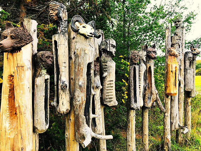 Art that's a cut above! These wooden figures are giving me serious "Night at the Museum" vibes, Vermont edition.