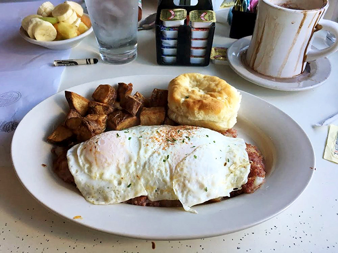 Behold, the breakfast of champions! This corned beef hash is a savory symphony that'll make your taste buds sing with joy. 