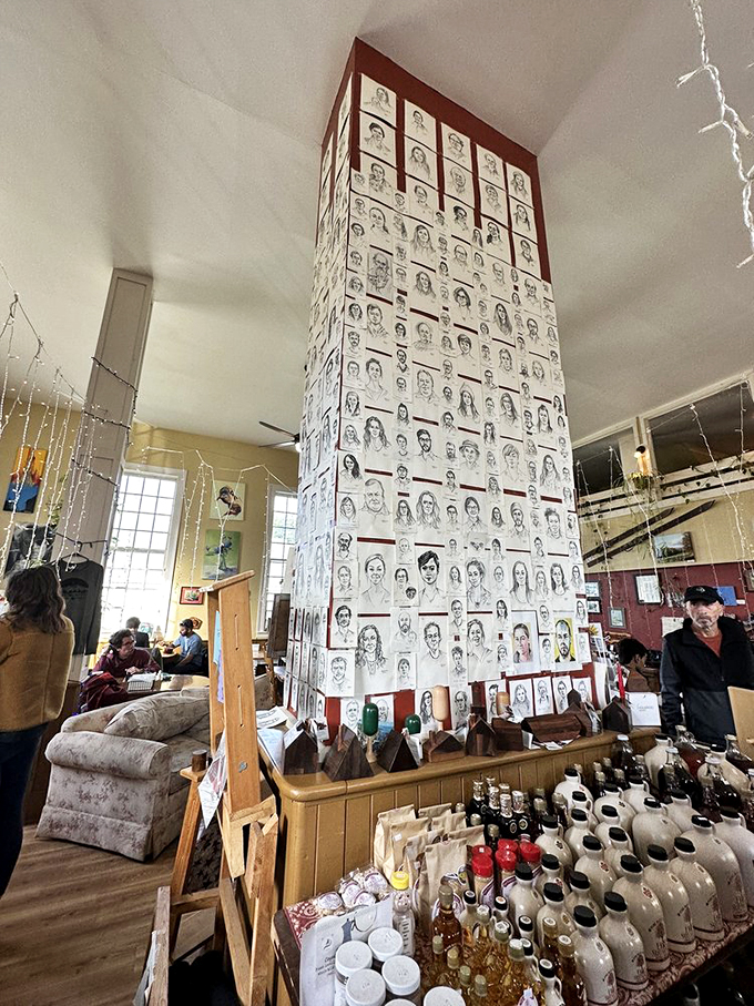 Face-to-face with flavor! This wall of portraits serves up a slice of community spirit with every cup.