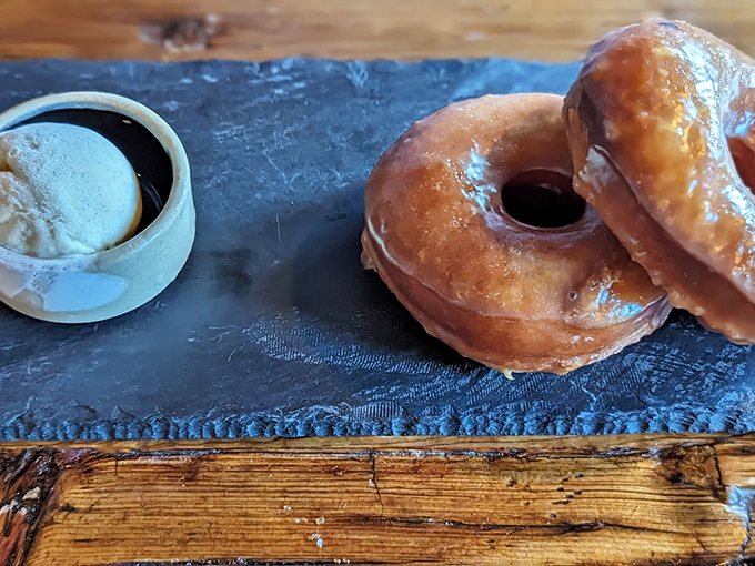 These glazed donuts, paired with house-made ice cream, aren't your average coffee shop fare - they're pure Maine magic. Photo credit: Brandon Johnson