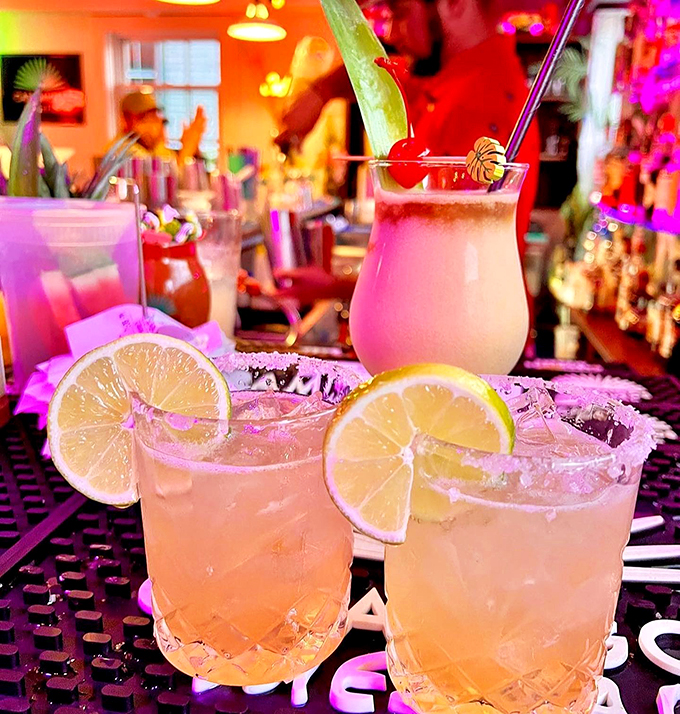 Margaritas that sparkle like Maine sunrise, garnished with fresh citrus and tropical dreams.