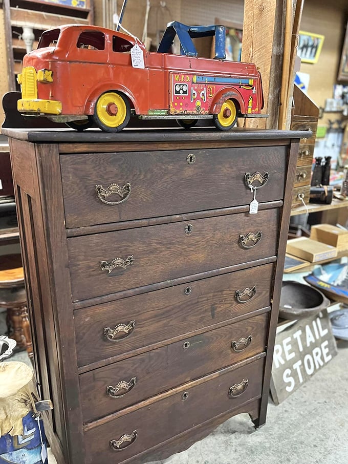 This stately dresser could tell tales of countless Maine mornings, its drawers holding generations of family treasures.