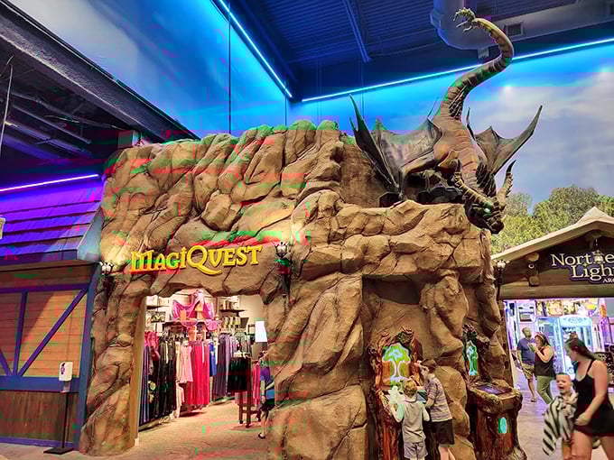 Dragons and magic and quests, oh my! This fantastical facade invites brave souls to embark on a mystical shopping spree. Photo credit: David Hernandez