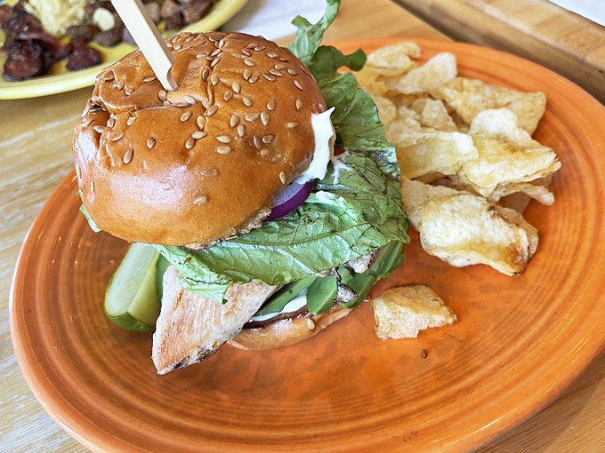 Meet your new lunch crush: a grilled chicken sandwich that's dressed to impress. It's like a hug between two buns, with a side of crispy potato perfection.