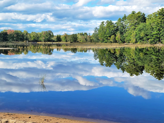 Cloud-watching gets an upgrade with this perfect mirror reflection, making it impossible to tell where sky ends and water begins.