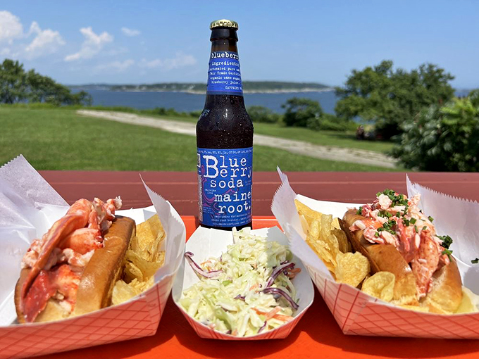 Maine Root blueberry soda stands guard over lobster rolls, creating the ultimate Down East dining experience. Photo credit: Andy P.