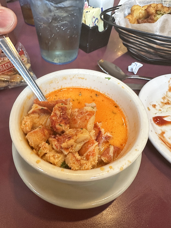 Dive into a bowl of pure comfort! This lobster chowder is like a warm, creamy hug from the sea. Spoon not included, but highly recommended.