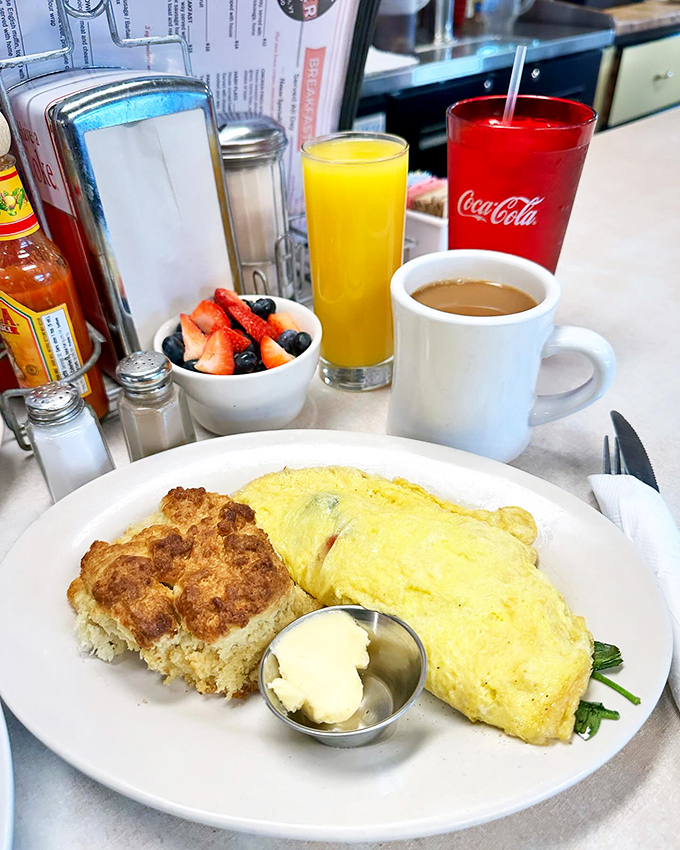 This omelet is so fluffy, it might float away if not for its delicious fillings. A cheese pull worthy of a slow-motion video.