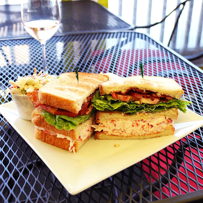 A sandwich that means business: packed with fresh seafood and served with a view that can't be beat.