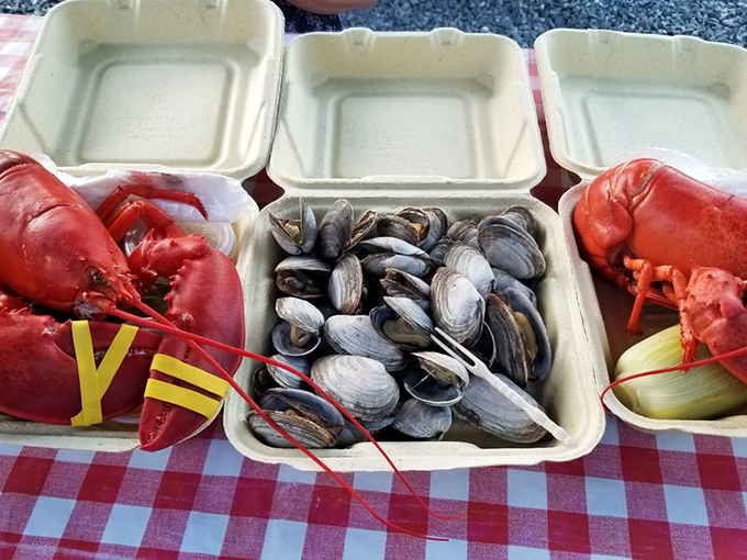 A seafood spread that would make a mermaid jealous - lobsters and clams competing for your attention. Photo credit: Howard H.