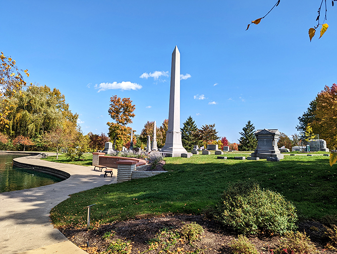 "Peaceful paths and solemn stones. Spring Grove Cemetery offers a tranquil walk through history, where stories are etched in marble and memories."