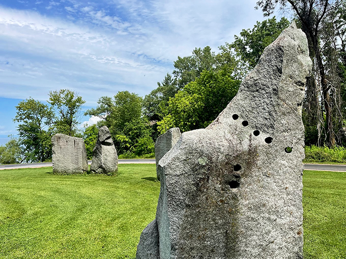 Morning light bathes the stones in golden warmth, creating an almost mystical atmosphere in this peaceful space.
