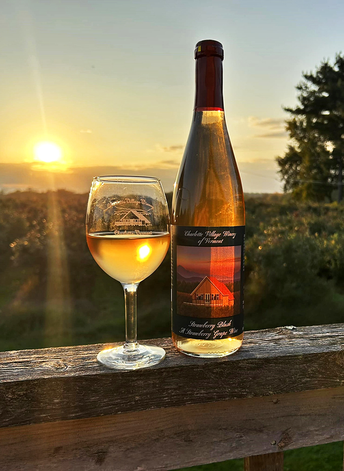 Sunset in a glass? Nope, it's strawberry blush wine, capturing the essence of summer evenings and sweet whispers.