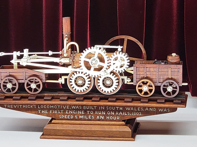 Back to the future, 1803 style! Trevithick's locomotive may have chugged along at 5 mph, but this carving's craftsmanship is light-years ahead.