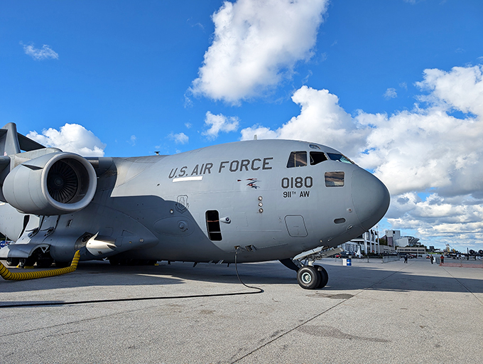 Holy jumbo jet, Batman! This Air Force behemoth looks ready to deliver freedom by the ton. Who knew Cleveland had such big birds?