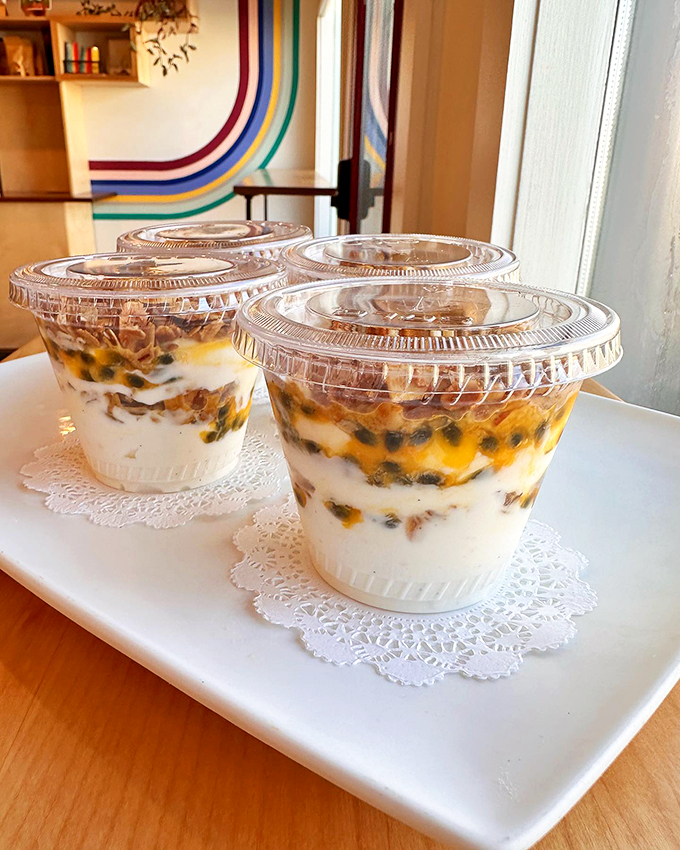Layer upon layer of creamy, fruity goodness. These parfaits are like edible modern art &ndash; too pretty to eat, but too delicious not to!